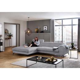W.Schillig Ecksofa &raquo;piedroo, Designsofa mit tollem Sitzkomfort, L-Form&laquo; Kopfteilverstellung, wahlweise mit Sitztiefenverstellung, Breite 303cm grau 