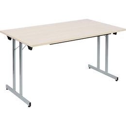 Klapptisch F25, BxT 1400 x 800 mm, Platte Ahorn-Dekor, Gestell alusilber kaiserkraft