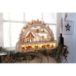 Home Affaire Schwibbogen »LED Winterlandschaft mit Podest, Weihnachtsdeko« Breite 64 cm holzfarben B/H/T: 64 cm x 44 cm