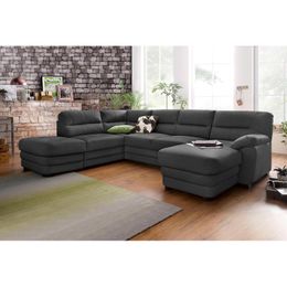 COTTA Wohnlandschaft &raquo;Royale U-Form&laquo; wahlweise mit Bettfunktion schwarz Luxus-Kunstleder, frei im Raum stellbar;Luxus-Microfaser (100% Polyester), 