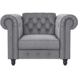 Chesterfield-Sessel &raquo;Felix&laquo; mit R&uuml;ckenlehne 3-fach verstellbar, Beine Massivholz, Sitzh&ouml;he 46 cm grau Veloursstoff 100% Polyester