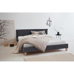 OTTO products Polsterbett »Heddi« in 5 Breiten: von 90cm-200cm, Biese am Kopfteil, Strukturstoff schwarz