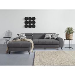 COTTA Ecksofa »Mia L-Form mit 3 Zierkissen« wahlweise mit Bettfunktion, Bettkasten, Beleuchtung & Wireless-Charger grey