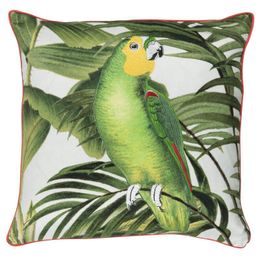 freundin Home Collection Dekokissen »Paradise 03 weiß-bunt« Kissen mit Polyesterfüllung digital gedruckt mit Vogelmotiv, 45x45 cm offwhite/grün +...