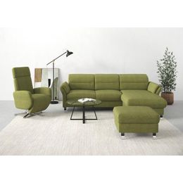Sit & More SIT&MORE Ecksofa »Grenoble L-Form mit Federkern« wahlweise mit Bettfunktion, Bettkasten, Arm- und Kopfteilverstellung olive