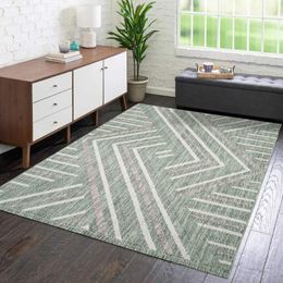 Carpet City Teppich »LINDO 7590« rechteckig 11 mm Höhe Kurzflor, Hochtief-Muster/ 3D-Effekt, Fransen, Boho-Stil, Wohnzimmer grün Obermaterial: 100%...