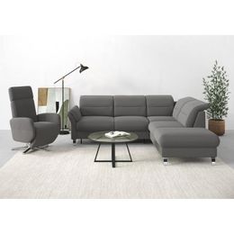 Sit & More SIT&MORE Ecksofa »Grenoble L-Form mit Federkern« wahlweise mit Bettfunktion, Bettkasten, Arm- und Kopfteilverstellung grau