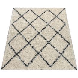 Paco Home Hochflor-Teppich &raquo;Kalmar 444&laquo; rechteckig 40 mm H&ouml;he Scandi Design, Rauten Muster, weich & kuschelig cream Obermaterial: 100% Polypropylen...