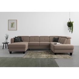 Sit & More SIT&MORE Wohnlandschaft »Belluci U-Form« Kopfteilverstellung und Federkern, wahlweise mit Bettfunktion taupe