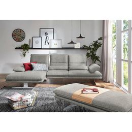 W.Schillig Ecksofa &raquo;broadway, Designsofa mit tollem Sitzkomfort, L-Form&laquo; Sitztiefenverstellung, Kopfteil- & Seitenteilverstellung, Breite 291cm grau 