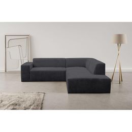 WERK2 Ecksofa »Zeus-M, tolles Sofa mit schönen Details, L-Form« Curvy Trend Garnitur, urbane Optik, komfortable Wellenunterfederung Anthrazit