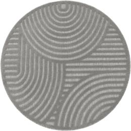 Paco Home Teppich &raquo;Livorno 674&laquo; rund 14 mm H&ouml;he Uni-Farben, Scandi, Regenbogen, Hoch-Tief Effekt, Outdoor geeignet grau Obermaterial: 100%...