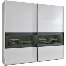 wimex Schwebet&uuml;renschrank &raquo;Easy Plus, Kleiderschrank Made in Germany&laquo; mit Glaseinsatz/ Rauchglas, viele Breiten zur Auswahl, schwarze Griffe wei&szlig; Spanplatte