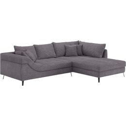 Ecksofa &raquo;Portofino L-Form&laquo; 4 Bezugsqualit&auml;ten, 13,5 cm hohe Metall-Profilf&uuml;&szlig;e in matt-schwarz grau Stripes (92% Polyester / 8% Nylon)