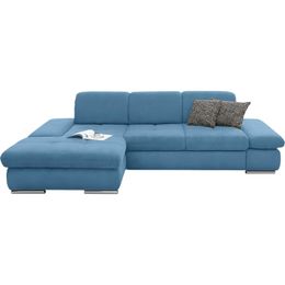 set one by Musterring Ecksofa &raquo;SO4100 V&laquo; mit verstellbaren Kopfteilen, wahlweise mit Funktionen, Cord-Bezug blau