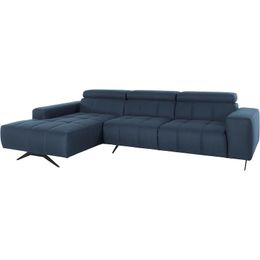 DOMO collection Ecksofa »Trento L-Form, mit Kufenfuß oder Einzelfuß« wahlweise mit Kopfteilverstellung, Recamiere links/rechts bestellbar dkl.blau