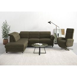 Sit & More SIT&MORE Ecksofa »Grenoble L-Form mit Federkern« wahlweise mit Bettfunktion, Bettkasten, Arm- und Kopfteilverstellung khaki