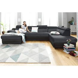 Sit & More SIT&MORE Wohnlandschaft »Xenia U-Form« wahlweise mit Bettfunktion schwarz/dunkelgrau