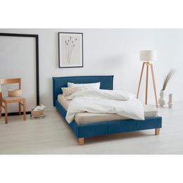 OTTO products Polsterbett &raquo;Heddi&laquo; in 5 Breiten: von 90cm-200cm, Biese am Kopfteil, Strukturstoff blau Bezug Struktur fein (100% recyceltes Polyester)