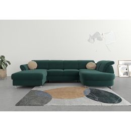 Sit & More sit&more Wohnlandschaft &raquo;Apulia U-Form&laquo; wahlweise Bettfunktion, Bettkasten und Kopf- und Armteilverstellung gr&uuml;n Webstoff (100% Polyester);Struktur 