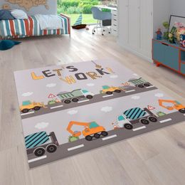 Paco Home Kinderteppich »Bino 578« rechteckig 4 mm Höhe Spielteppich, Motiv Autos & Baustelle, Kinderzimmer Grau Obermaterial: 100% Polyester B :...