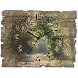 Artland Wanduhr &raquo;Holzuhr Sonniger Wald&laquo; wahlweise mit Quarz- oder Funkuhrwerk, lautlos ohne Tickger&auml;usche gr&uuml;n