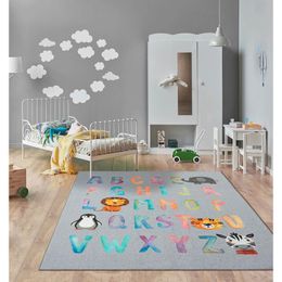 the carpet Teppich »Happy Life« rechteckig 4 mm Höhe Life Kinderzimmer Teppich Spielteppich pflegeleicht Grau Obermaterial: 100% Polyester B : 140...