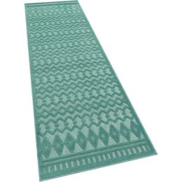 Paco Home Teppich »Livorno 671« rechteckig 14 mm Höhe Uni-Farben, Scandi, Rauten Muster, Hoch-Tief Effekt, Outdoor geeignet türkis Obermaterial:...