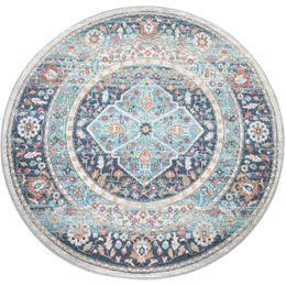 Paco Home Teppich &raquo;Torres 274&laquo; rund 8 mm H&ouml;he Kurzflor, Orient-Optik, Vintage Design, In- und Outdoor geeignet blau Obermaterial: 100% Polypropylen...