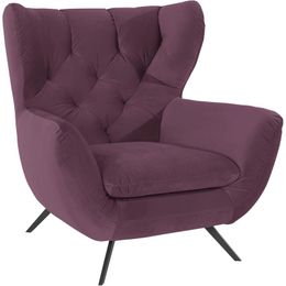 3C Candy Sessel &raquo;Beatrice Ohrensessel mit Knopfheftung im R&uuml;cken&laquo; bequemer Retro Solit&auml;rsessel auch in Cord und Fellimitat rot Samt-Optik (100% 