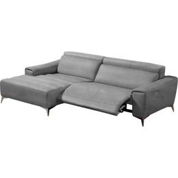 Egoitaliano Ecksofa &raquo;Suzette, Designsofa mit hohem Sitzkomfort&laquo; mit Recamiere, inkl. 1 elektronischen Relaxfunktion, L-Form grau Luxus-Micofaser Lederoptik (100% 