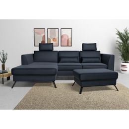 Sit & More SIT&MORE Ecksofa »Olsen L-Form« inklusive Sitztiefenverstellung, wahlweise mit Bettfunktion, 15cm hoch navy