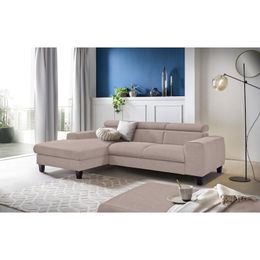COTTA Ecksofa &raquo;Morven L-Form mit Kopfteilverstellung&laquo; wahlweise mit Bettfunktion, Bettkasten & Wireless-Charger braun Microfaser PRIMABELLE (100% 