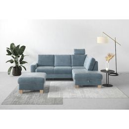 Home Affaire Ecksofa »Summer L-Form« mit Ottomane, wahlweise mit Bettfunktion und Bettkasten, Cord-Bezug blau/grau