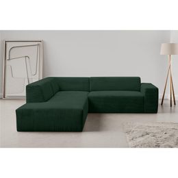 WERK2 Ecksofa »Zeus-M, tolles Sofa mit schönen Details, L-Form« Curvy Trend Garnitur, urbane Optik, komfortable Wellenunterfederung Moosgrün
