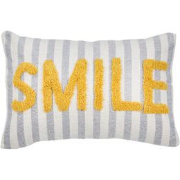 done. Dekokissen »CUSHION HAPPY SMILE« Gelb, Grau, Natur + Schriftzug bestickt Obermaterial: 100% Baumwolle B/L: 40 cm x 60 cm