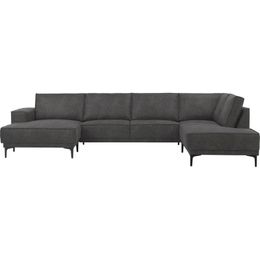 Places of Style Wohnlandschaft »XXL Sofa Oland, Struktur, Flachgewebe, Luxus-Microfaser, Boucle« U-Form, 345 cm, Wellenunterfederung,...