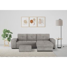 COTTA Ecksofa »Mattina L-Form« mit Hocker, wahlweise mit Bettfunktion & Bettkasten Grey