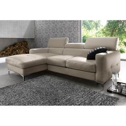 COTTA Ecksofa &raquo;Sammy L-Form&laquo; mit Kopfteilverstellung, wahlweise mit Bettfunktion grau Microfaser PRIMABELLE (100% Polyester);NaturLEDER in Sitz und 