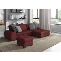 Sit & More sit&more Ecksofa &raquo;Luxor L-Form&laquo; wahlweise mit Bettfunktion, Bettkasten und Kopfteilverstellung rot Luxus-Microfaser ALTARA NUBUCK (100% Polyester);