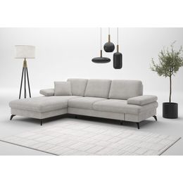 Sit & More SIT&MORE Ecksofa »Morris L-Form« mit Bettfunktion, bzw. XXL-Sitzfläche, Armteilverstellung & Zierkissen hellgrau