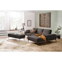 W.Schillig Ecksofa &raquo;run, Designsofa mit tollem Sitzkomfort, L-Form&laquo; mit Holzsockel, F&uuml;&szlig;e in Bronze pulverbeschichtet, Breite 299 cm grau Longlife Xtra