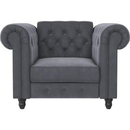 Chesterfield-Sessel &raquo;Felix&laquo; mit R&uuml;ckenlehne 3-fach verstellbar, Beine Massivholz, Sitzh&ouml;he 46 cm grau Veloursstoff 100% Polyester