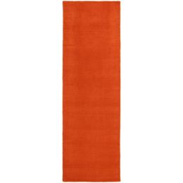 CarpetFine Wollteppich &raquo;Gabbeh Lola Uni&laquo; rechteckig 14 mm H&ouml;he mit nat&uuml;rlichem Pflanzenmaterial von Hand gewebt, auch in Rund orange Wolle