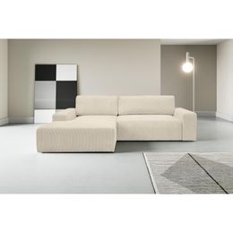 WERK2 Ecksofa &raquo;Rotterdam-L, kuschelweicher Cord oder Breitcord, L-Form, Breite 267 cm&laquo; Design Ecksofa mit Schlaffunktion & Bettkasten, Cord, Natur 