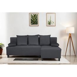 Inosign Ecksofa »IWALANI, Schlafsofa mit Bettkasten, Recamiere beidseitig montierbar« L-Form, B/T/H 199/135/83 cm, Struktur weich & Velvet anthrazit