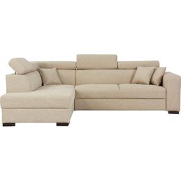 Home Affaire Ecksofa »Tulio L-Form« wahlweise mit Bettfunktion und Bettkasten, incl. 3 Zierkissen beige