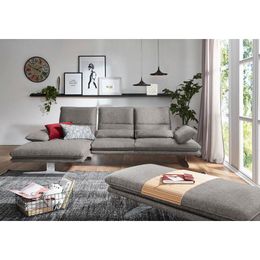 W.Schillig Ecksofa &raquo;broadway, Designsofa mit tollem Sitzkomfort, L-Form&laquo; Sitztiefenverstellung, Kopfteil- & Seitenteilverstellung, Breite 291cm grau 