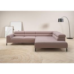 Places of Style Ecksofa »Antonelli, L-Form, inkl. Kopfteilverstellung, Breite 312 cm« ohne Sitztiefenverstellung, in Cord, rosé rosé