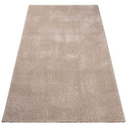 Carpet City Teppich »Friseé-Teppich FANCY 647« rechteckig 12 mm Höhe Läufer, Kurzflor, 3D-Optik, Kreisförmiges Muster, Wohnzimmer Beige...